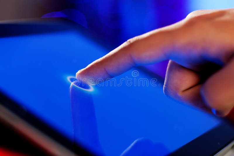 Closeup of Finger Touching Tablet-pc Screen Stock Image - Image of ...