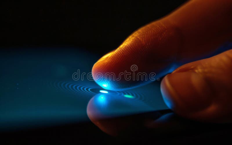 Finger Touching the Screen of a Smart Phone with Blue and Orange Light ...
