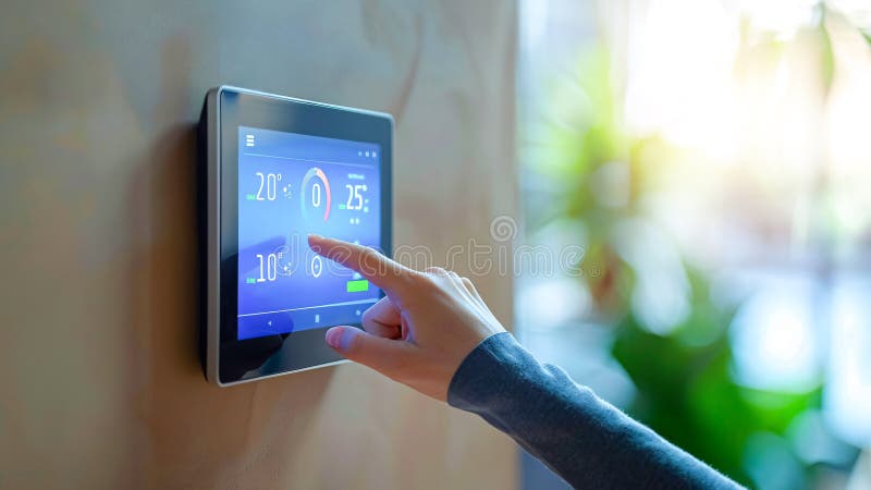 A Finger Touching the Sleek Digital Interface Adjusting the Temperature ...