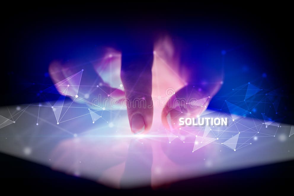 Finger Touching Tablet with Business Connection Concept Stock Image ...