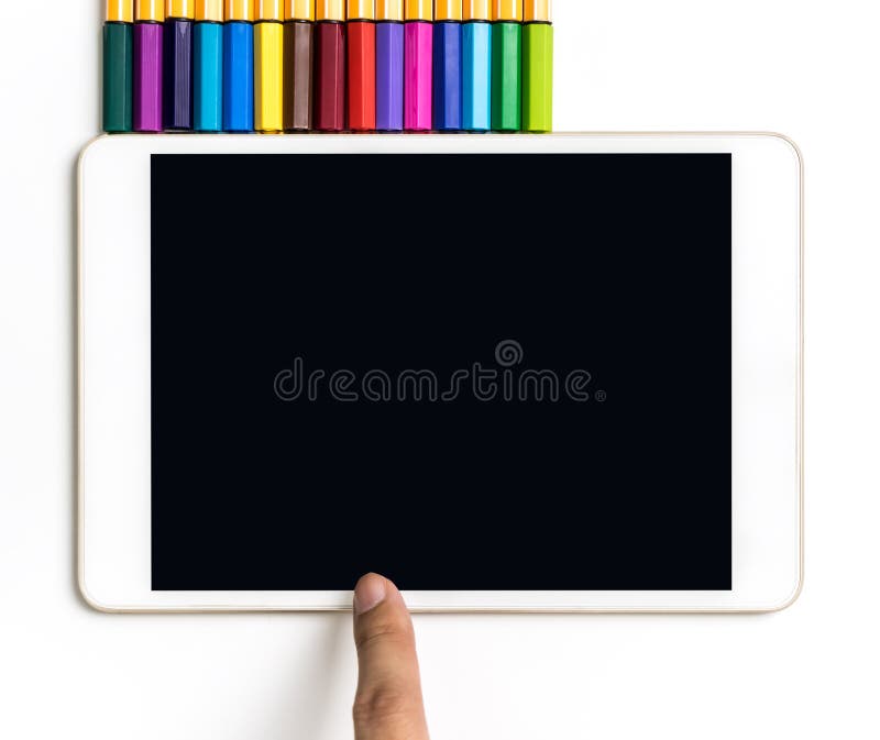 Finger Touching on Touch Screen Tablet with Color Pencil for Art ...