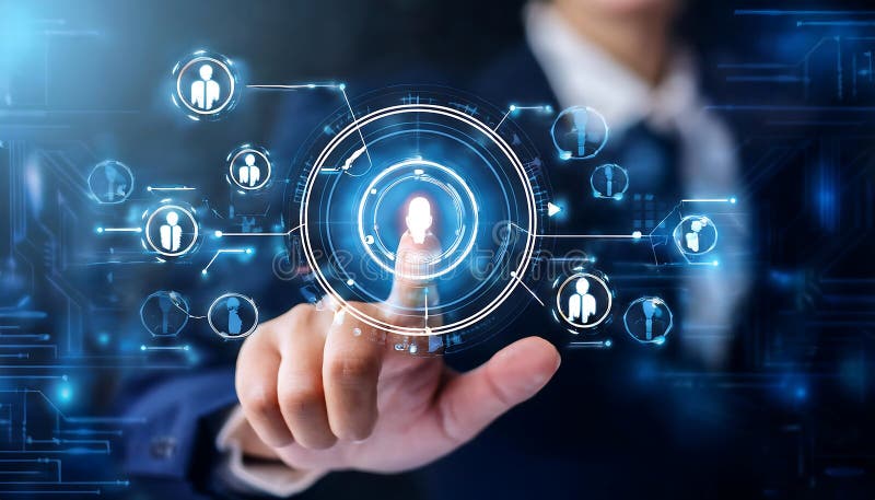 Finger Touching Transparent Screen with Digital Interface. Interface ...