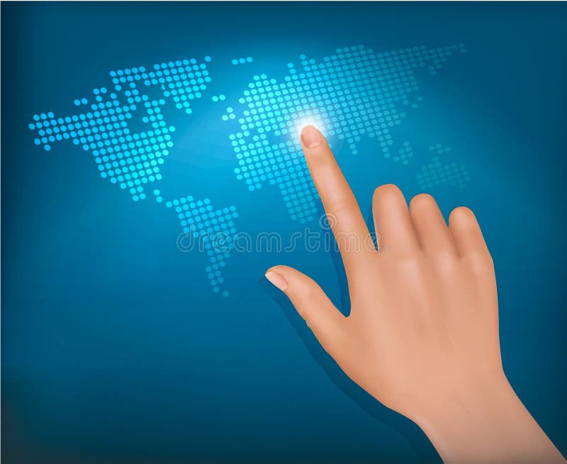 Finger Touching World Map on a Touch Screen. Stock Vector ...