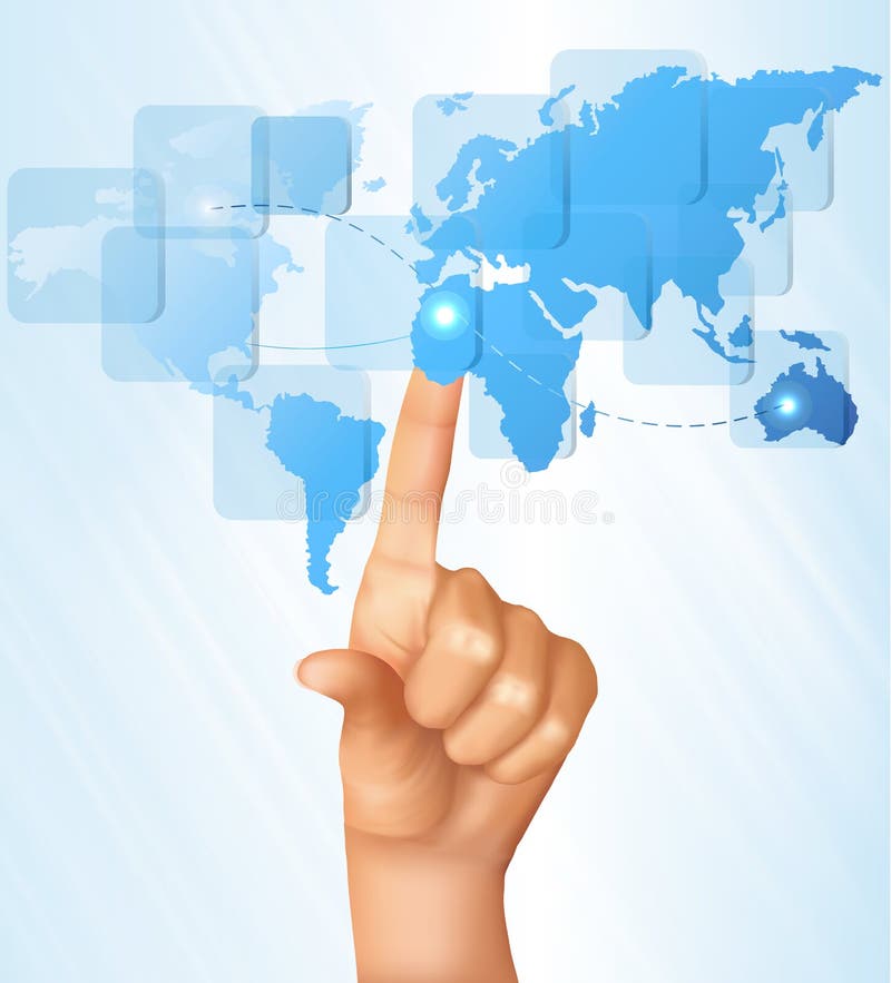 Finger Touching World Map on a Touch Screen. Stock Vector ...