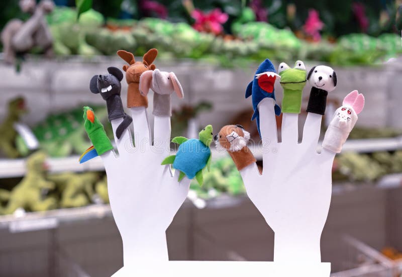 Finger Toys in the Form of Various Animals in a Toy Store Stock Image ...