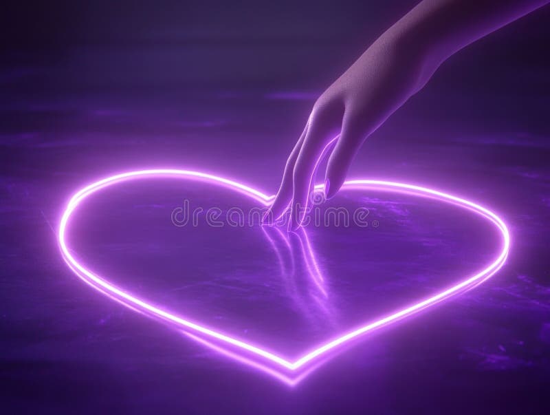 Finger Tracing a Neon Purple Heart on a Surface Symbolizing Connection ...