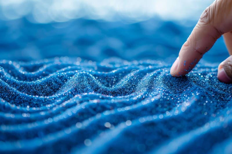 Finger Tracing Wave Patterns in Blue Sand Stock Illustration ...
