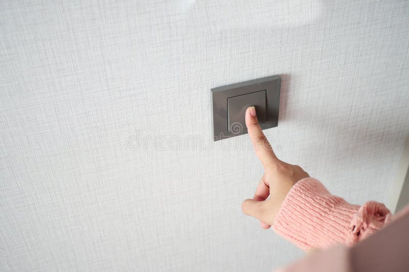 A Finger Turning on Lighting Switch . Stock Photo - Image of finger ...