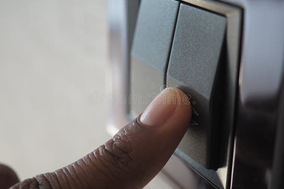 A Finger Turning on Lighting Switch . Stock Photo - Image of woman ...