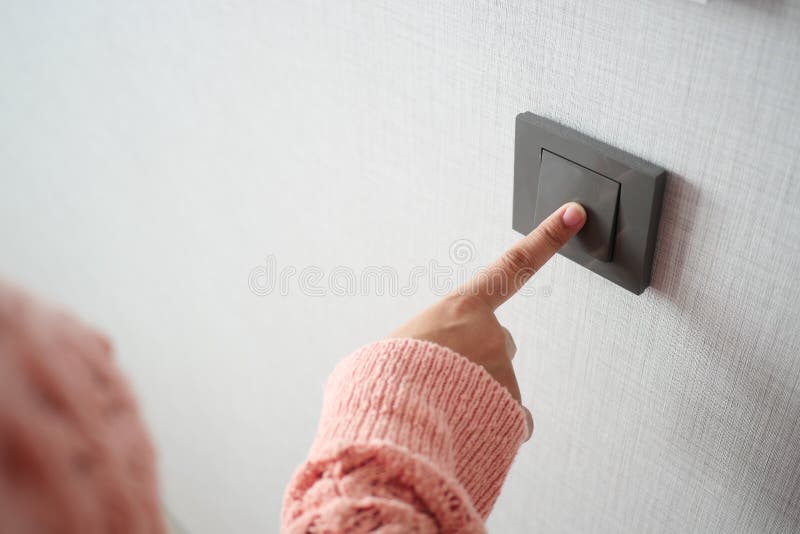 Women Finger Turning on Lighting Switch . Stock Photo - Image of ...