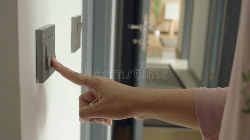 Women Finger Turning on Lighting Switch . Stock Video - Video of switch ...