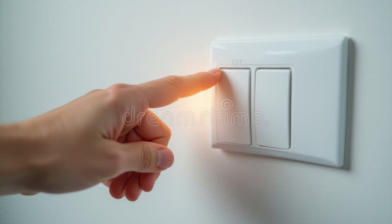 Finger Turning Off Light Switch on Wall Stock Photo - Image of hand, white: 338036362
