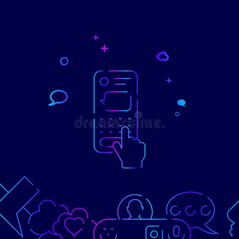 Finger Typing a Text Message on Smartphone Vector Line Icon ...