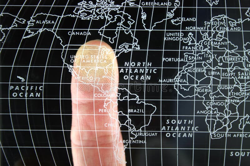 Finger on world Map stock image. Image of identity, thumb - 2262643