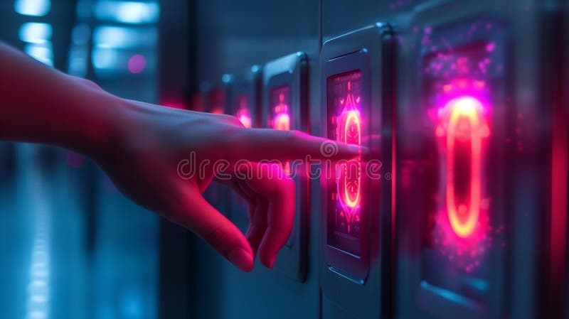 Fingerprint Access Control in Action As Scans Finger To Gain Entry To a ...