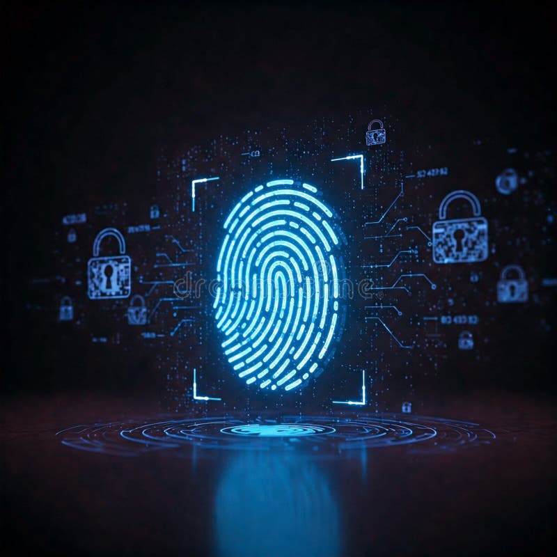Fingerprint Authentication Cybersecurity Symbol - AI Stock Illustration ...