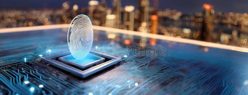 Fingerprint Biometric Technology Over a Cityscape. Security Concept ...