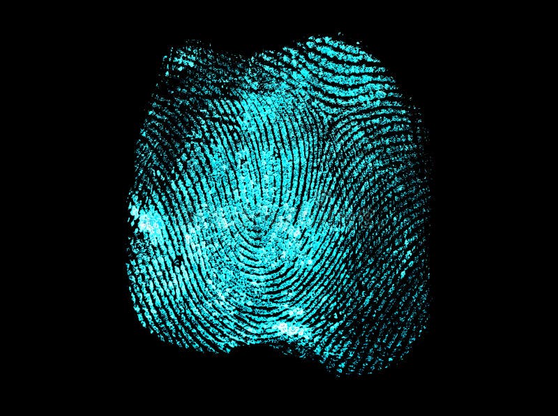 Fingerprint on Black Background. Fingerprint with Ultraviolet Lamp ...