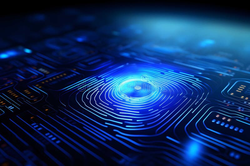 Fingerprint Button Scan Technology Laser Scan Line Digital Element Blue ...