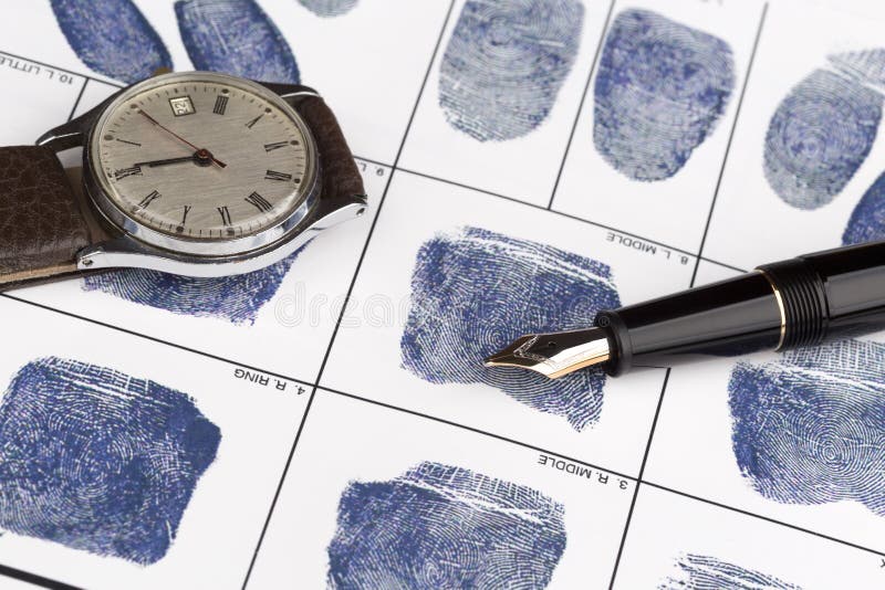 Fingerprint Card with Fountain Pen Stock Image - Image of recording ...