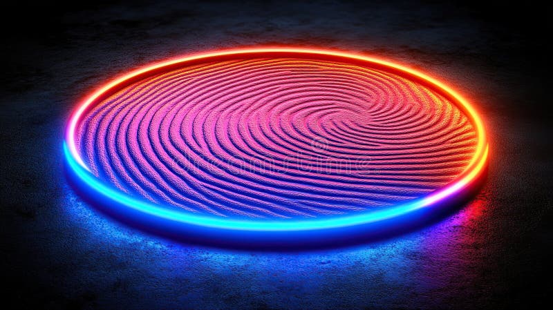 Fingerprint Circle with Vibrant Neon Light Stock Illustration ...