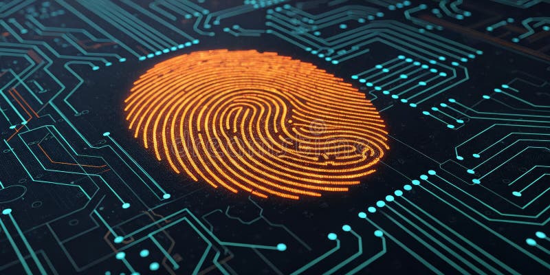 Fingerprint Circuit Board Orange Glow, Tech Security ,Biometrics Stock ...