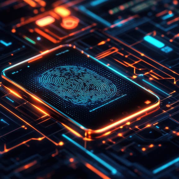 Fingerprint on a Computer Chip Demonstrating Security Technology and Identification Methods ...