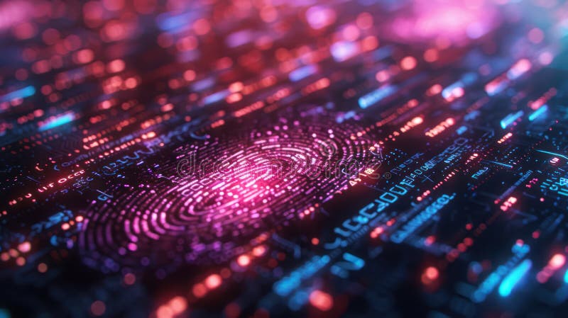 Fingerprint Cyber Security System with Neon Background - Technology and ...