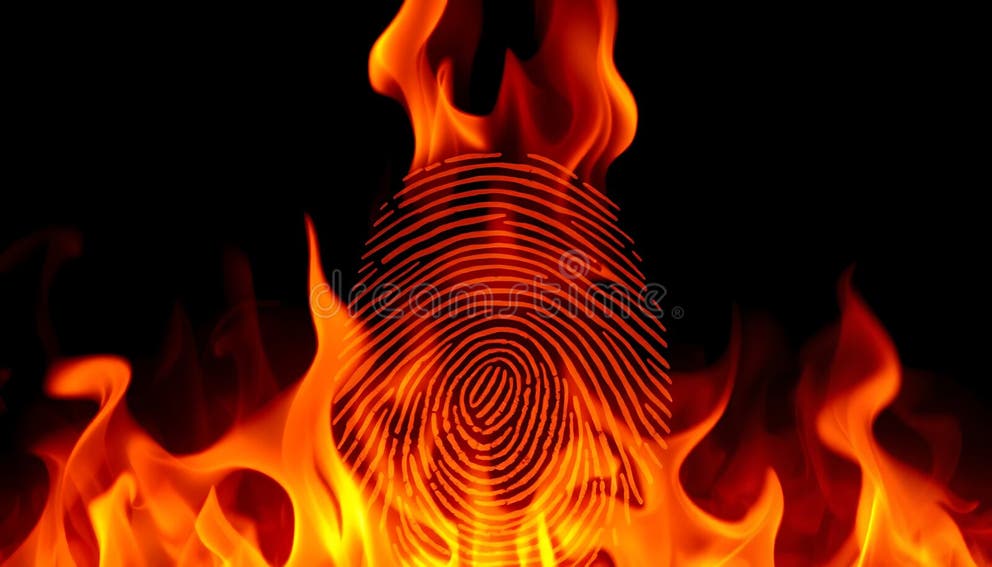 Fingerprint in Fire Abstract Art, Representing Digital Security and ...