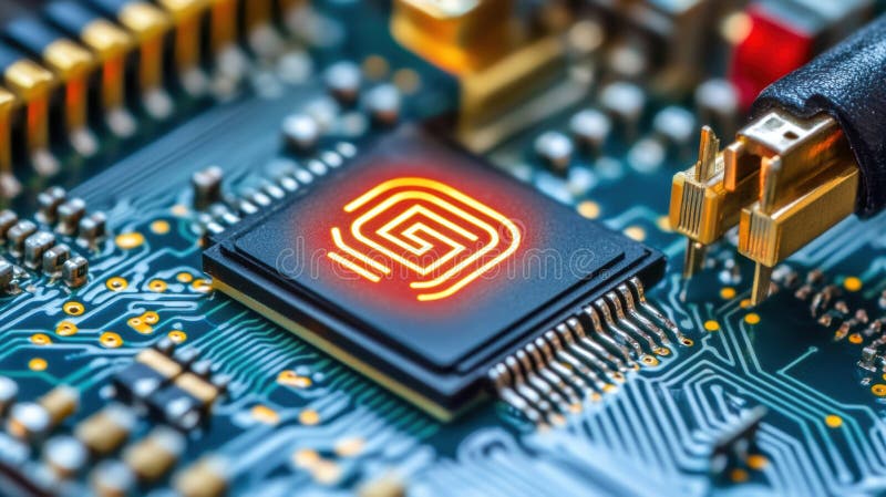 Fingerprint Glowing on Computer Microchip Showing Cybersecurity and ...