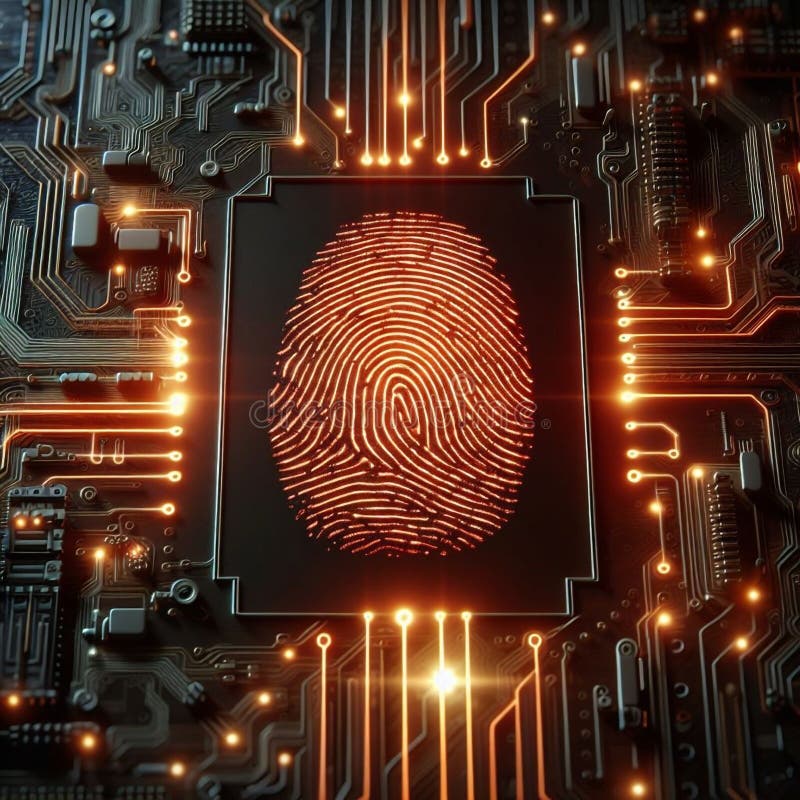 A Fingerprint Glows Intensely on a Circuit Board, Symbolizing Digital ...