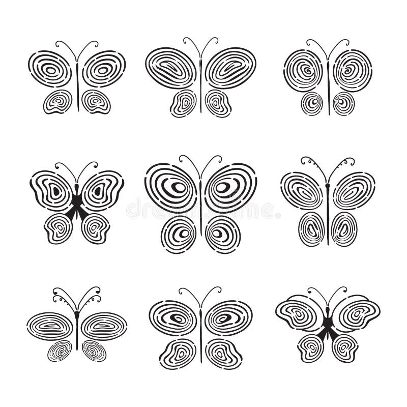 Fingerprint Hand Drawn Butterfly Stock Vector - Illustration of graphic ...