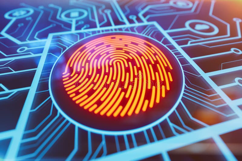 Fingerprint Icon on a Digital Display with Reflection. Stock ...