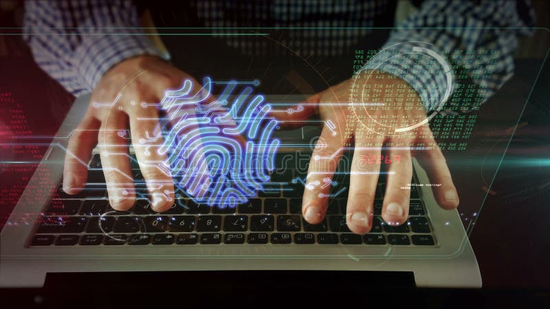 Fingerprint Identity Symbol with Man Typing on a Computer Keyboard ...