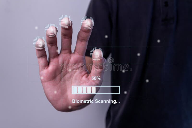 Fingerprint Identification To Access Personal Data. Man Scanning ...