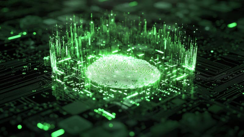 Fingerprint Imprint on a Computer Chip Showing Security and Identification Technology Concept ...