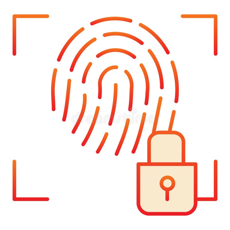 Fingerprint and Lock Flat Icon. Fingerprint Identification Locked Red ...