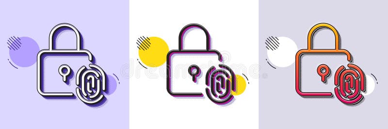 Fingerprint Lock Line Icon. Finger Print Scan Sign. Halftone Dotted ...
