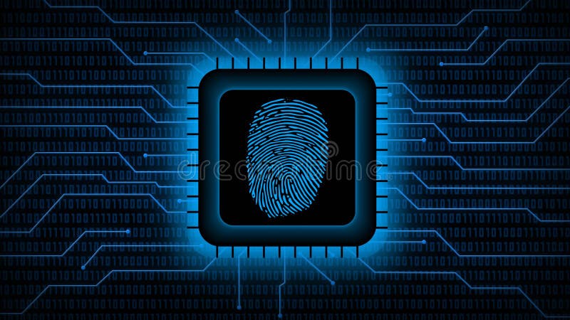 Fingerprint Logo with Information Connecting Lines on Binary Code Background - Scanning ...