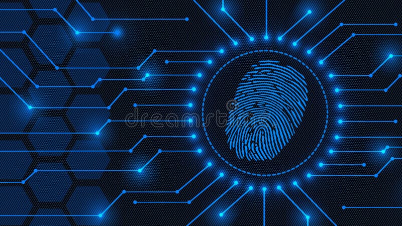 Fingerprint Logo with Information Connecting Lines on Binary Code Background - Scanning ...