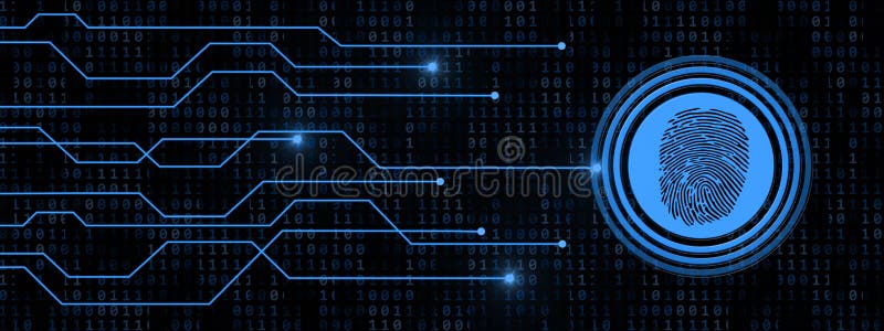Fingerprint Logo with Information Connecting Lines on Binary Code ...