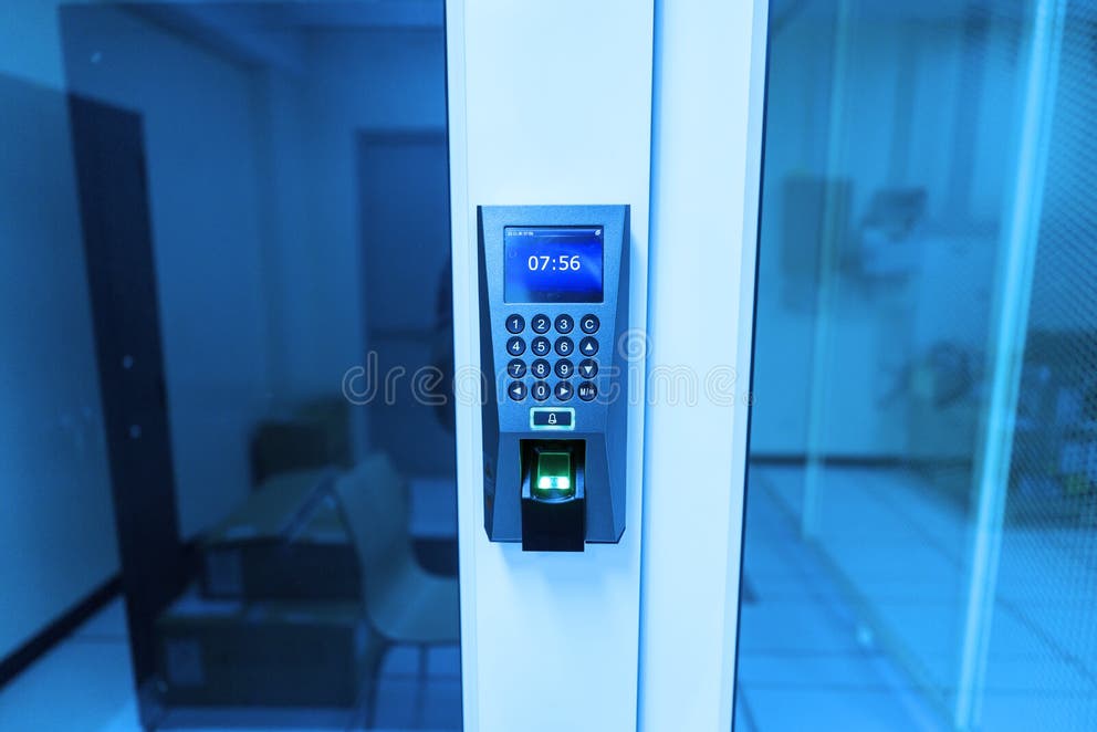 Fingerprint Machine Server Room Safety Stock Image - Image of lock ...