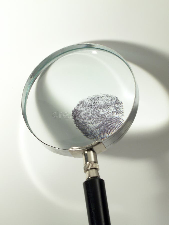 Fingerprint through Magnifying Glass Stock Image - Image of exhibit ...