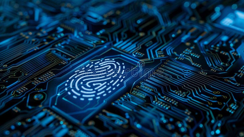 Fingerprint on Mainboard Electronic Computer Chip Background. Data ...