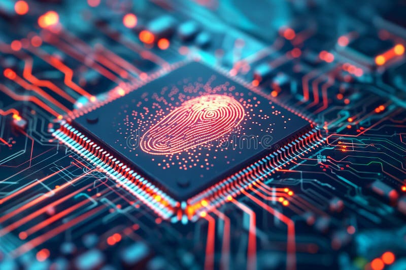 Fingerprint Microchip for Biometric Device Security Stock Illustration ...