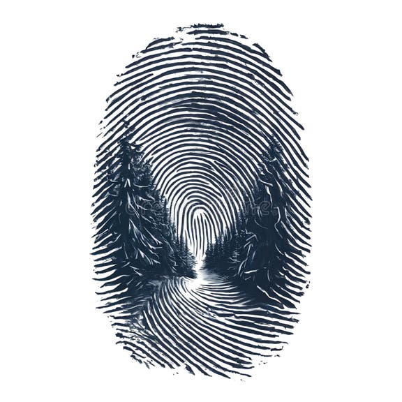 A Fingerprint Pattern Merges with a Dense, Snowy Forest Pathwa Stock ...
