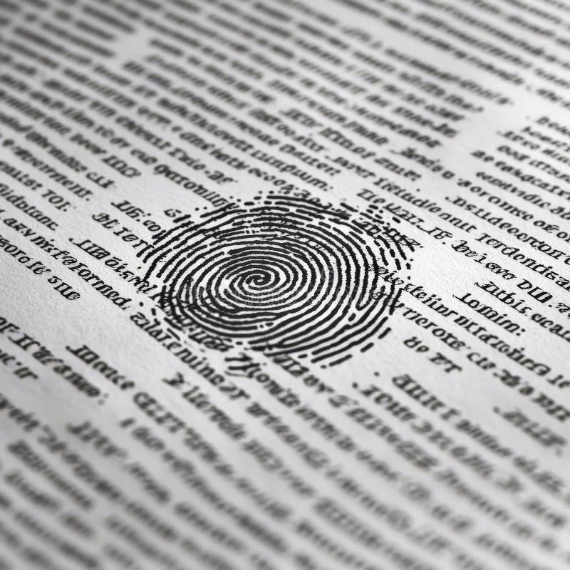 Fingerprint on Printed Text Background, Security Concept Stock Photo ...