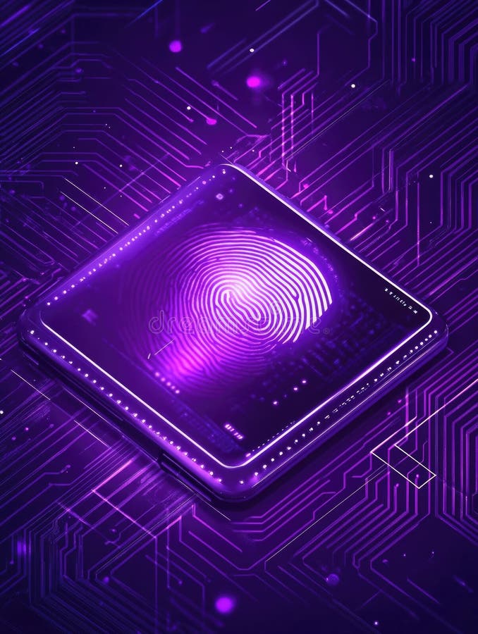Fingerprint on Purple Circuit Board Stock Image - Image of innovation ...