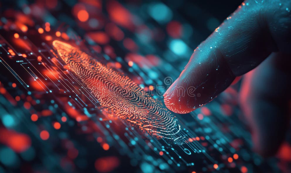 Fingerprint Recognition Technology, Digital Interface, Glowing Patterns ...