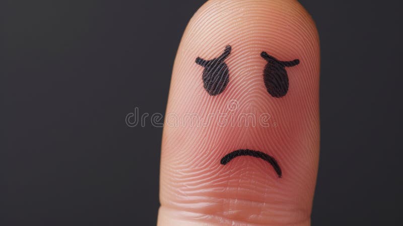 Fingerprint with a Sad Face Drawn on it Stock Image - Image of emotion ...